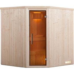 Weka Sauna "Elementsauna KIRUNA 2" Saunen vorgefertigte Elemente, 230 Volt Anschluss, moderne Ganzglastür Gr. Bio-Ofen, externe Steuerung, 4,5 kW, beige (natur)