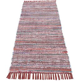 Teppich CarpetFine "Kelim Chindi, Wendeteppich" Teppiche Gr. B: 80 cm 1 St., 6 mm, L: 400 cm, rot Fransenteppich handgewebt, Fleckerlteppich mit Fransen, auch vielen in Läufergrößen