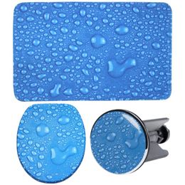 Badaccessoire-Set Sanilo "Tautropfen Blau" Badaccessoires-Sets blau bestehend aus WC-Sitz, Badteppich und Waschbeckenstöpsel