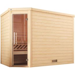 Sauna Weka "Massivholzsauna TURKU 3", beige (natur), Saunaofen, integrierte Steuerung, 9 kW, Saunen, Blockbohlen, moderne Ganzglastür