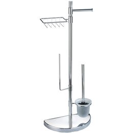 WC-Garnitur Wenko "Raumsparwunder", silber, B:34cm H:84,5cm L:18cm, Edelstahl, Reinigungsbürsten, mit Ersatzrollen- und Feuchttücher-Halter