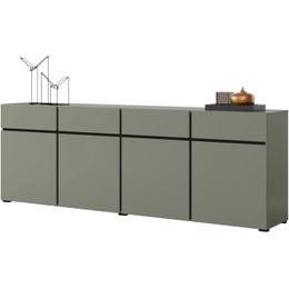 Sideboard Inosign "Cross,Breite 225 cm, moderne grifflose Kommode,4 Türen/4 Schubkästen" Sideboards Gr. B/H/T: 225 cm x 78,3 cm x 40 cm, salbei/salbei-schwarz, 4 St., grün (salbei, salbei) Schubladenschrank mit viel Stauraum, Einlegeböden verstellbar