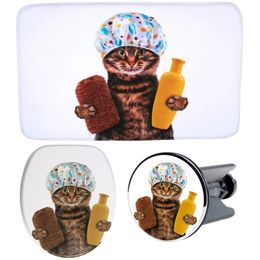 Badaccessoire-Set Sanilo "Shower Cat" Badaccessoires-Sets braun (braun, weiß) bestehend aus WC-Sitz, Badteppich und Waschbeckenstöpsel