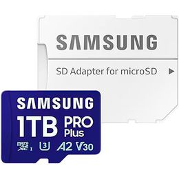 Samsung Speicherkarte "PRO Plus MB-MD1T0S microSDXC 1TB + SD-Adapter" Speicherkarten Gr. 1000 GB, blau (blau, weiß)