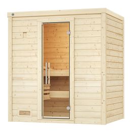 Weka Sauna "Massivholzsauna BERGEN 1" Saunen Blockbohlen, moderne Ganzglastür Gr. Saunaofen, beige (natur)