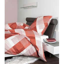 Bettwäsche Janine "moments 98067" Gr. B/L: 155cm x 220cm, , Mako-Satin, B/L: 80cm x 80cm, orange (koralle/brandy) mit Reißverschluss