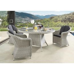 Garten-Essgruppe Destiny "MALAGA LUNA", weiß (vintage weiß, anthrazit), Polyester, Aluminium, Polyrattan, Sitzmöbel-Sets, Aluminium, Polyrattan