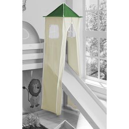 Bettturm Ticaa, grün (dunkelgrün, beige), B:45cm H:190cm L:45cm, Baumwolle, Spieltunnel