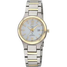 Funkuhr ETT "Everest Lady" Armbanduhren silberfarben, goldfarben, grau Damen Armbanduhr, Solar, Damenuhr, analog, automatischer Kalender, Tag