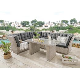 Garten-Essgruppe Destiny "PALMA", weiß (vintage weiß), B:220cm H:83cm T:280cm, Obermaterial: 100% Polyester. Füllung: 100% Polyurethan, Sitzmöbel-Sets, Aluminium, Polyrattan