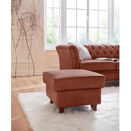 Polsterhocker Home Affaire "Reims" Hocker Gr. B/H/T: 57 cm x 45 cm x 50 cm, NaturLEDER, braun (cognac) echte Chesterfield-Knopfheftung, Samtoptik mich changierender Optik