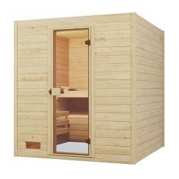 Weka Sauna "Massivholzsauna VALIDA 3" Saunen Blockbohlen, moderne Ganzglastür Gr. Saunaofen, externe Steuerung, 7,5 kW, beige (natur)