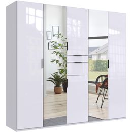 Drehtürenschrank wimex "Moldau OTTOs CHOICE TOPSELLER Lieferung bis in Deine Etage" Schränke Gr. B/H/T: 225 cm x 208 cm x 58 cm, 6 St., weiß (weiß hochglanz) Kleiderschrank mit Spiegel, 2 Schubladen in Breiten schwarze Griffe