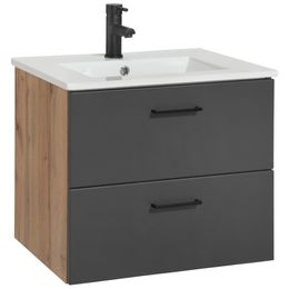 Waschtisch Welltime "Trento in verschiedenen Ausführungen inkl. Waschbecken" Waschtische Gr. Becken weiß, grau (grau matt, wotaneiche, wotaneiche) Badmöbel in Breite 60 cm, Badschrank Waschplatz mit 2 Schubladen