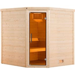 Weka Sauna "Massivholzsauna TURKU 2" Saunen Blockbohlen, moderne Ganzglastür Gr. Saunaofen, integrierte Steuerung, 9 kW, beige (natur)