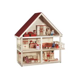 Puppenhaus Roba "Villa Bunt" Puppenhäuser beige (natur) Kinder 3-stöckig, inkl. Möbel und Puppen