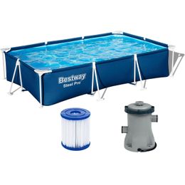 Framepool Bestway "Steel Pro" Schwimmbecken Gr. B/H/L: Breite 201 cm x Höhe 66 cm x Länge 300 cm, 3300 l, blau (dunkelblau) mit Filterpumpe, 300x201x66 cm