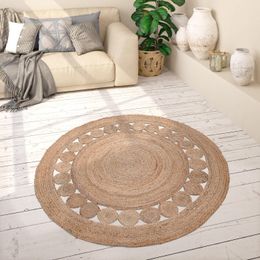 Teppich Paco Home "Viborg 593" Teppiche Gr. Ø 200 cm 1 St., 13 mm, beige Jute, Modern, Boho, Ethno, Handgefertigter Natur-Teppich