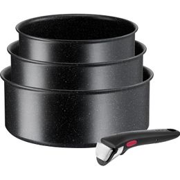 Topf-Set Tefal "L39996 Ingenio Black Stone", schwarz, B:22,5cm H:11,5cm L:28,5cm, Töpfe, Antihaft, Thermo-Signal, abnehmbarer Griff, alle Herdarten, Induktion