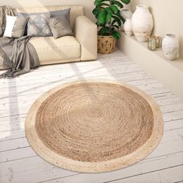 Teppich Paco Home "Viborg 594" Teppiche Gr. Ø 200cm, 6mm, beige Jute, Modern, Boho, Ethno, Handgefertigter Natur-Teppich