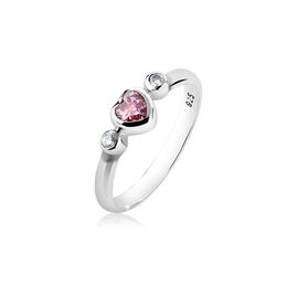 Fingerring NENALINA "Bandring Herz Cubic Zirkonia Edelstein 925 Silber" Fingerringe Gr. 52mm, mit Steinen, Silber 925 (Sterlingsilber), 2mm, silberfarben (silber + pink) Damen