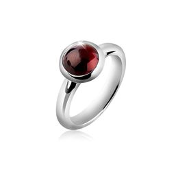 Fingerring NENALINA "Granat Cabochon Edelstein Rund Rot 925 Silber" Fingerringe Gr. 52 mm, mit Steinen, Silber 925 (Sterlingsilber), 3 mm, silberfarben (silber, dunkelrot) Damen