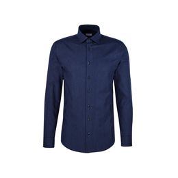 Flanellhemd Seidensticker "Slim", Herren, Gr. M (40), normale Ärmellängen, blau (dunkelblau), 100% Baumwolle, unifarben, slim fit, Langarm 2-Knopf-Manschette, Hemden, Slim Langarm Kentkragen Uni