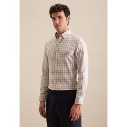 Flanellhemd Seidensticker "Regular", Herren, Gr. M (39), normale Ärmellängen, braun, 100% Baumwolle, kariert, regular fit, Langarm 2-Knopf-Manschette, Hemden, Regular Langarm Button-Down-Kragen Karo