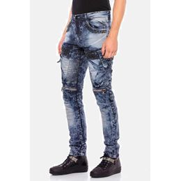 Cipo & Baxx Bikerjeans CIPO & BAXX "Jeans", Herren, Gr. 31, Länge 34, blau, 98% Baumwolle;2% Elasthan, unifarben, regular fit lang, Jeans, Mit Ripp-Details, CD494