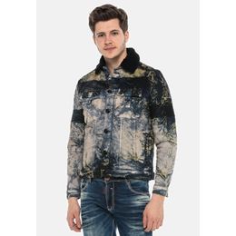 Cipo & Baxx Jeansjacke CIPO & BAXX "Jacke", Herren, Gr. L, schwarz, 98% Baumwolle 2% Elasthan, unifarben, regular fit normal, V-Ausschnitt, Jacken Jeansjacke, mit Hemdkragen, CJ245