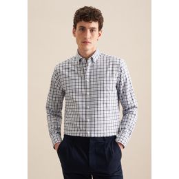 Flanellhemd Seidensticker "Regular", Herren, Gr. M (40), normale Ärmellängen, blau (dunkelblau), 100% Baumwolle, kariert, regular fit, Langarm 2-Knopf-Manschette, Hemden, Regular Langarm Button-Down-Kragen Karo