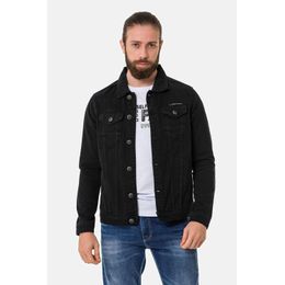 Cipo & Baxx Jeansjacke CIPO & BAXX "Jacke", Herren, Gr. L, schwarz (flatschwarz), 100% Baumwolle, unifarben, regular fit normal, V-Ausschnitt, Jacken Jeansjacke, mit Knopfleiste, CJ289