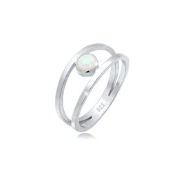 Fingerring Elli "Bandring Zweireihig Synthetischer Opal 925 Silber" Fingerringe Gr. 52mm, mit Steinen, Silber 925 (Sterlingsilber), 3mm, silberfarben (silber, weiß) Damen