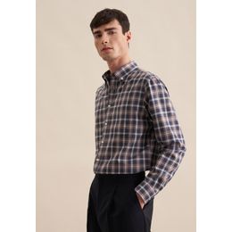 Flanellhemd Seidensticker "Comfort", Herren, Gr. L (42), normale Ärmellängen, blau (dunkelblau), 100% Baumwolle, kariert, comfort fit, Langarm 2-Knopf-Manschette, Hemden, Comfort Langarm Button-Down-Kragen Karo