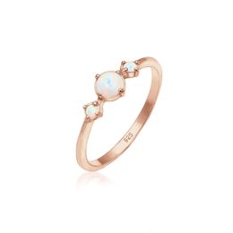 Fingerring Elli "Opal Rund Trio Vintage 925er Silber" Fingerringe Gr. 52mm, mit Steinen, Silber 925 (Sterlingsilber), 1.5mm, rosegold (rosegold, weiß) Damen