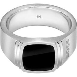 Fingerring BOSS "ODELL, 1580652S,M,L" Gr. 64, schwarz (edelstahlfarben, schwarz, schwarz), Fingerringe, Herren, 64, Edelstahl, mit Onyx