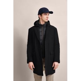 Kurzmantel Bugatti, Herren, Gr. 58, schwarz, 77% Polyamid, 23% Elasthan, unifarben, Casual, normal, normaler Saum, Mäntel, mit abnehmbarer Kapuze
