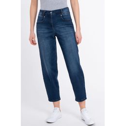 5-Pocket-Jeans Recover Pants "Kiara" Gr. 40, Normalgrößen, blau (medium blue) Damen Jeans mit Ziersteppung am Reißverschluß