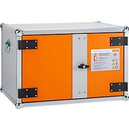 CEMO Akku-Ladeschrank Basic 8/5, 1-phasig, 6-fach Steckdosenleiste, belüftet, 2 Rauchmelder, ohne Stapelfüße, B 800 x T 660 x H 520 mm, lichtgrau/reinorange