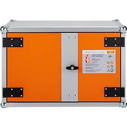 CEMO Akku-Lagerschrank 8/5 für Brandmeldeanlagen, akustische Rauchmelder, Flügeltür, LockEX Türverriegelung, feuerbeständig, B 830 x T 660 x H 520 mm, lichtgrau/reinorange