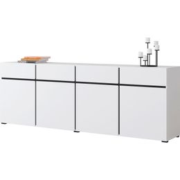 Sideboard Inosign "Cross,Breite 225 cm, moderne grifflose Kommode,4 Türen/4 Schubkästen" Sideboards Gr. B/H/T: 225 cm x 78,3 cm x 40 cm, weiss/weiss-schwarz, 4 St., weiß (weiß, weiß) Schubladenschrank mit viel Stauraum, Einlegeböden verstellbar