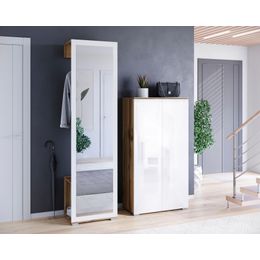 Garderoben-Set Inosign "PARIS/ TOKYO", weiß (votan eichefarben, weiß hochglanz), B:130cm H:190cm T:35cm, Kastenmöbel-Sets, Garderoben-Set Breite 130cm, moderne grifflose Flurmöbel Kleiderstange