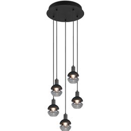 Pendelleuchte Trio LEUCHTEN "Mela" Lampen Gr. Ø 34,4cm H: 150,0cm, schwarz (schwarz matt) Hängelampe 5-flammig Glasschirm, exkl 5xE14 max 25W höhenverstellbar