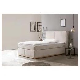 Boxspringbett Home Affaire "SHERWOOD Hotelbett, Polsterbett" Komplettbetten Gr. Cord, Liegefläche B/L: 140cm x 200cm Betthöhe: 63cm, H2/H3, Taschen-Federkernmatratze, beige (hellbeige) Boxspringbett Hochwertiger Cord,weiche Velours-Struktur, mit Topper, Eiche