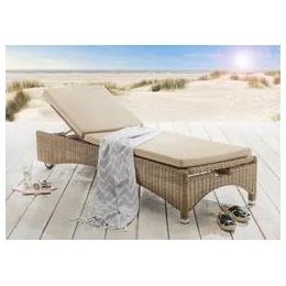 Gartenliege Destiny "BOLIVAR" Gartenliegen beige (sempuluth) Polyrattan, mit Rollen, 200x70x34cm, verstellbar, semp., ohne Auflage