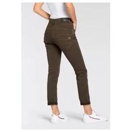 Röhrenhose Please Jeans Gr. XS (34), N-Gr, braun (dark dancing brown) Damen Hosen Mit besonderer Knöpfung