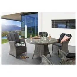 Garten-Essgruppe Destiny "LUNA" Sitzmöbel-Sets Gr. Polyester, grau (vintage grau) (Set, 13-tlg., 4x Sessel, 1 Tisch Ø 100x75cm) Aluminium, Polyrattan