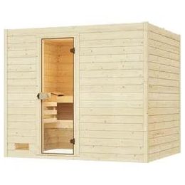 Weka Sauna "Massivholzsauna VALIDA 4" Saunen Blockbohlen, moderne Ganzglastür Gr. Bio-Ofen, externe Steuerung, 9 kW, beige (natur)