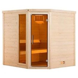 Weka Sauna "Massivholzsauna TURKU 1" Saunen Blockbohlen, Fensterelement, moderne Ganzglastür Gr. Bio-Ofen, externe Steuerung, 7,5 kW, beige (natur)