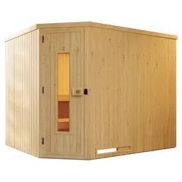 Weka Sauna "Element-Ecksauna VARBERG 4" Saunen vorgefertigte Elemente, isolierte Holztür Gr. Bio-Ofen, externe Steuerung, 9 kW, beige (natur)